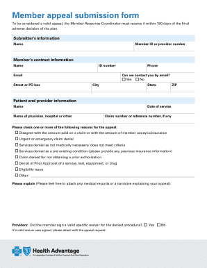 Fillable Online Member appeal submission form Fax Email Print - pdfFiller