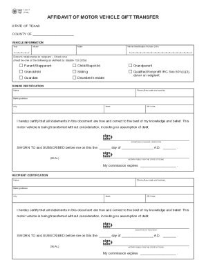 Fillable Online Affidavit of Motor Vehicle Gift Transfer - Coleman ...