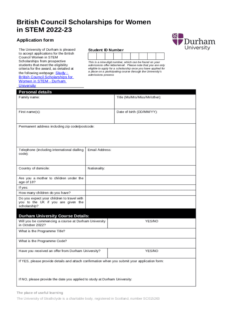 British Council Women in STEM Application Doc Template | pdfFiller
