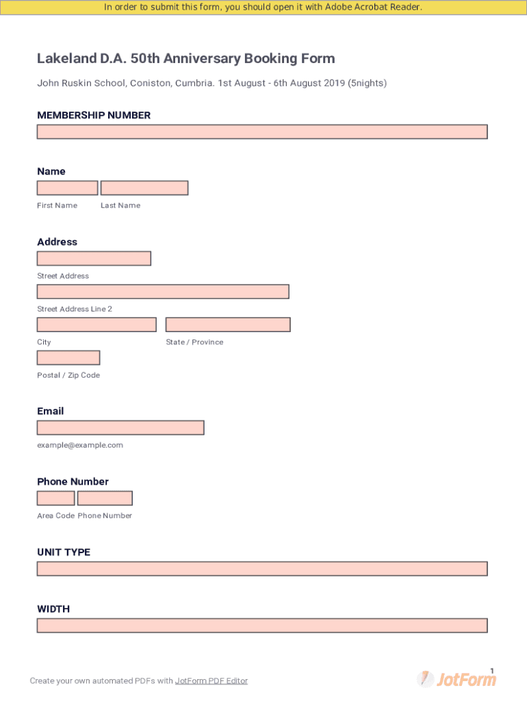 Fillable Online Lakeland D.A. 50th Anniversary Booking Form Fax Email Print - pdfFiller