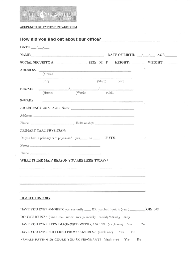 Fillable Online Acupuncture Intake Form by Jenny Stevenson Fax Email ...