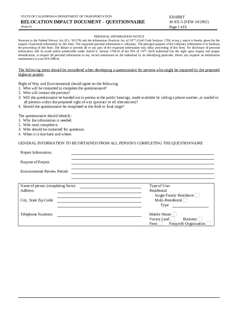 Caltrans relocation impact statement - dot ca Doc Template | pdfFiller