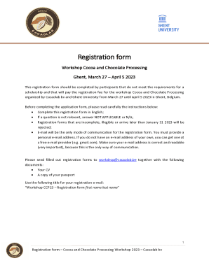 Fillable Online Application form for Workshop Cocoa and Chocolate ...