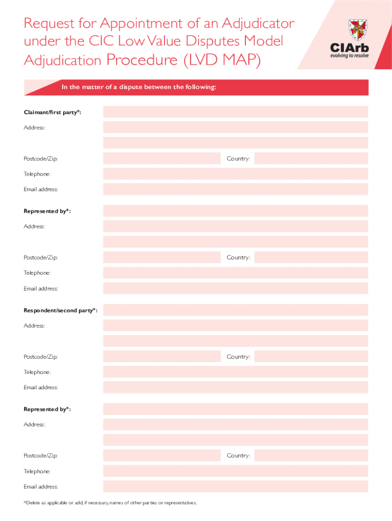 Fillable Online CIC Low Value Disputes adjudication service goes live ...