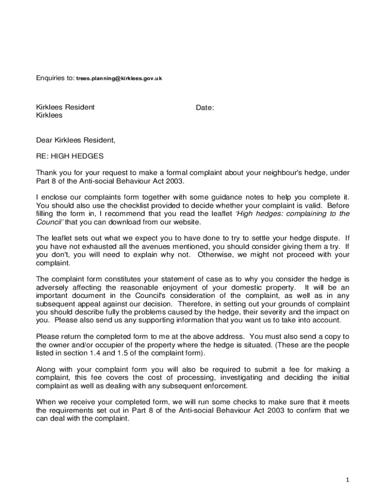 Fillable Online Complain about a high hedge application form. Complain about a high hedge ...
