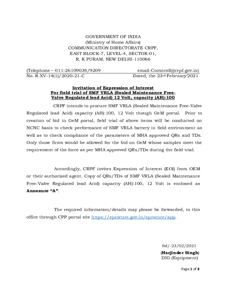 Fillable Online COMMUNICATION DIRECTORATE CRPF, Fax Email Print - pdfFiller