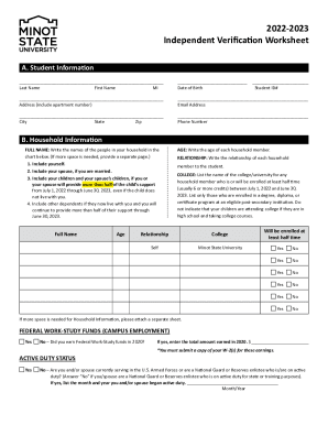 Fillable Online 2022-2023 V1 Verification - Independent Student Worksheet Fax Email Print ...