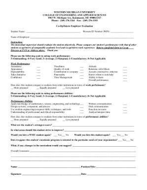 Fillable Online Co-operative Education Work Performance Evaluation Form ...
