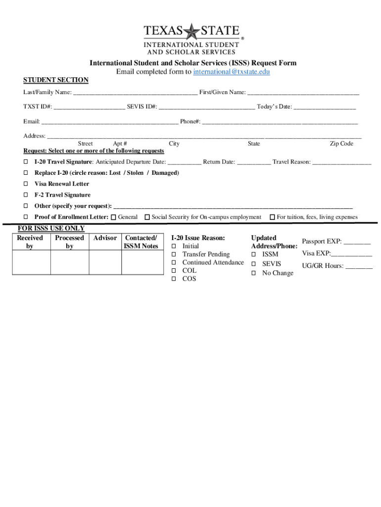 Fillable Online International Student and Scholar Services (ISSS) Request Form Fax Email Print ...