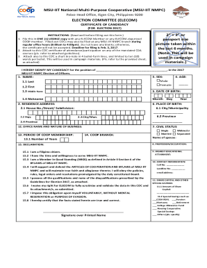 Fillable Online CERTIFICATE OF CANDIDACY for 2017 Election ... Fax ...