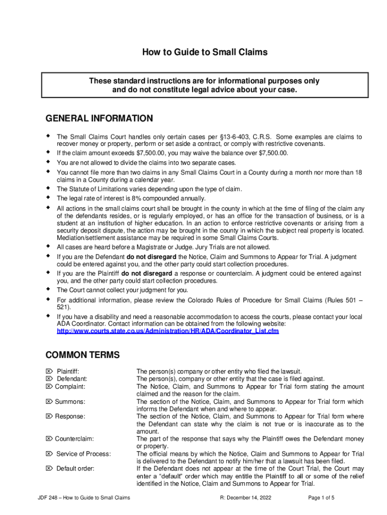 Fillable Online Small Claims General Information Fax Email Print ...