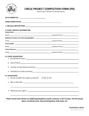 Fillable Online CIRCLE PROJECT COMPLETION FORM (PII) Fax Email Print ...