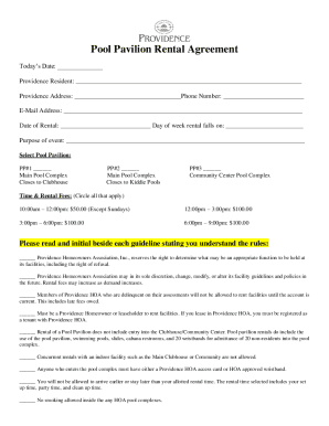 Fillable Online Pool Pavilion Rental Agreement Fax Email Print - pdfFiller