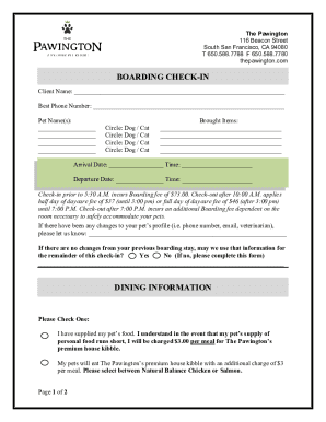Fillable Online BOARDING CHECK-IN DINING INFORMATION Fax Email Print ...