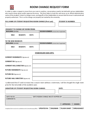 Fillable Online ROOM CHANGE REQUEST FORM Fax Email Print - pdfFiller