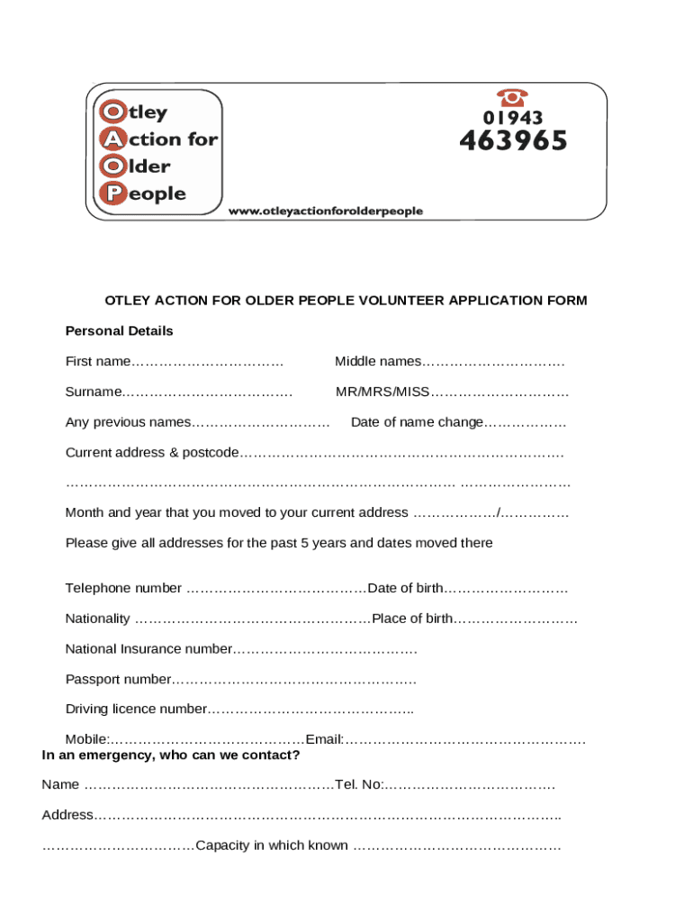 Application for Volunteers Doc Template | pdfFiller