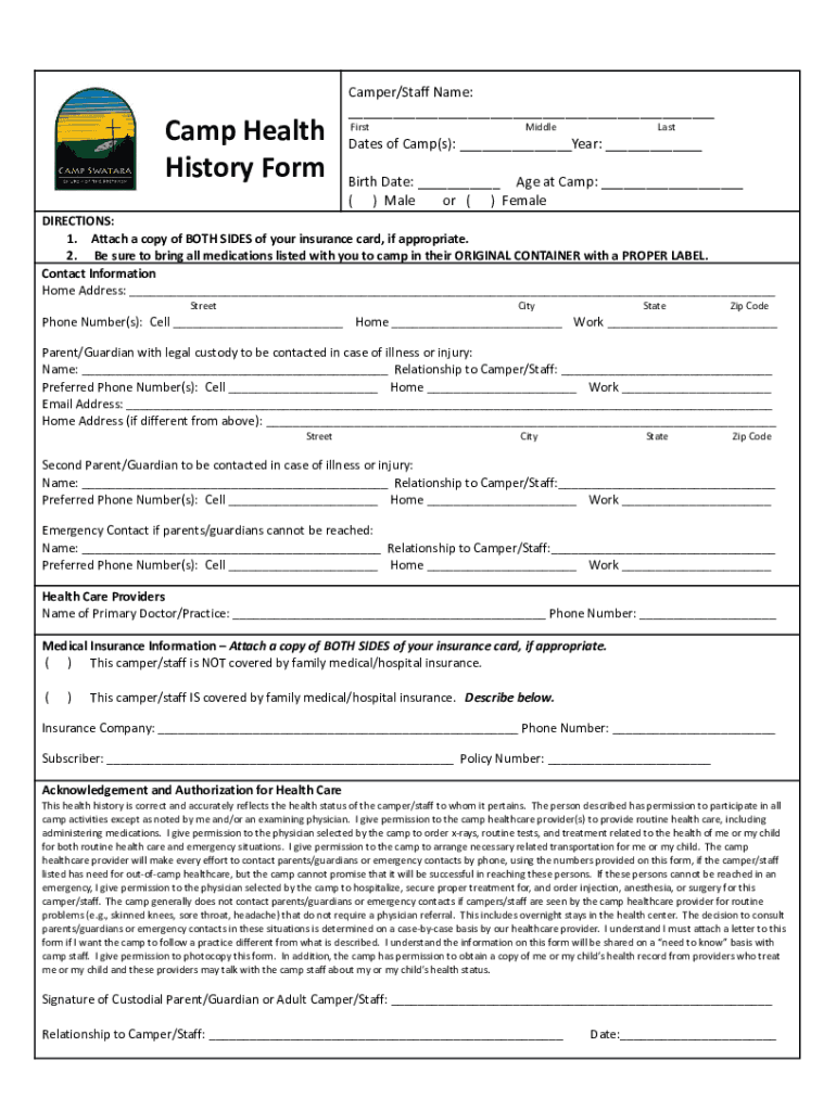 Fillable Online Camp Farley Health Form (Required for all Children ...
