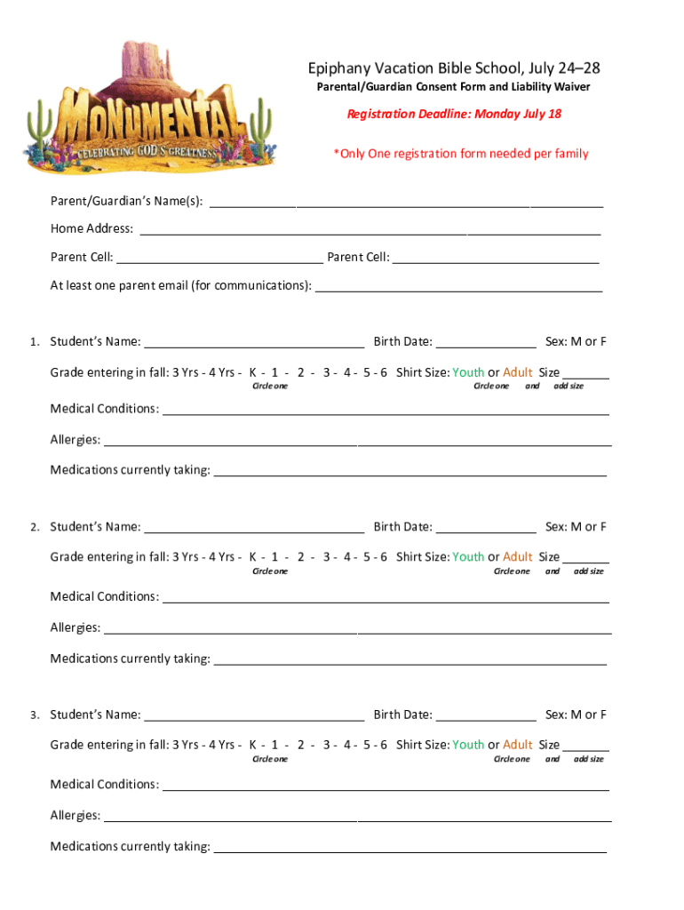 Fillable Online Vacation Bible School 2020 Child Registration Form Fax ...