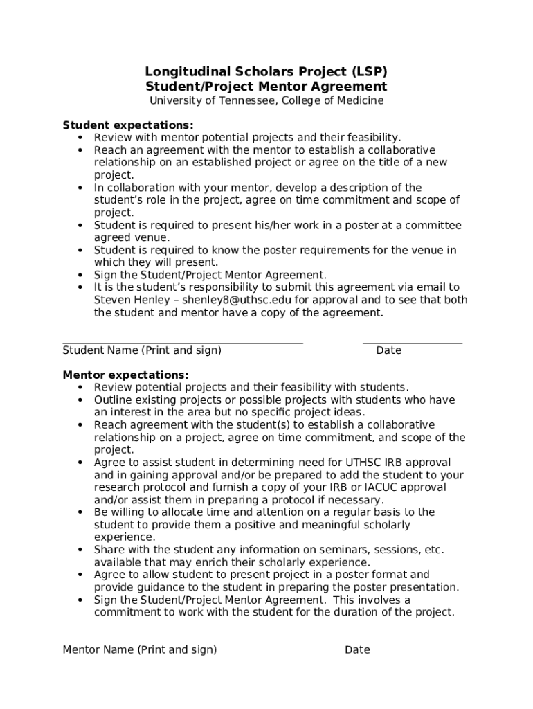 LSP Student-Mentor Agreement ( ... Doc Template | pdfFiller