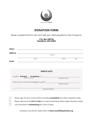 Fillable Online Circle of Hope Donation Form Fax Email Print - pdfFiller