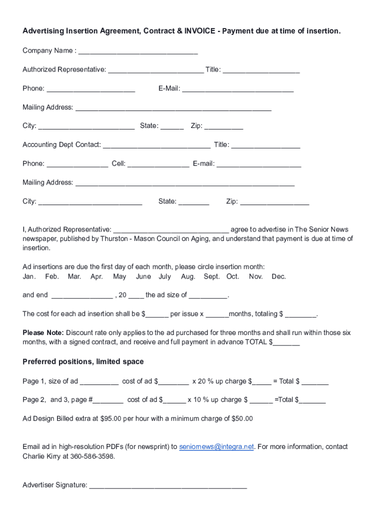 Fillable Online Free Insertion Order Template - Get 2023 Sample Fax Email Print - pdfFiller