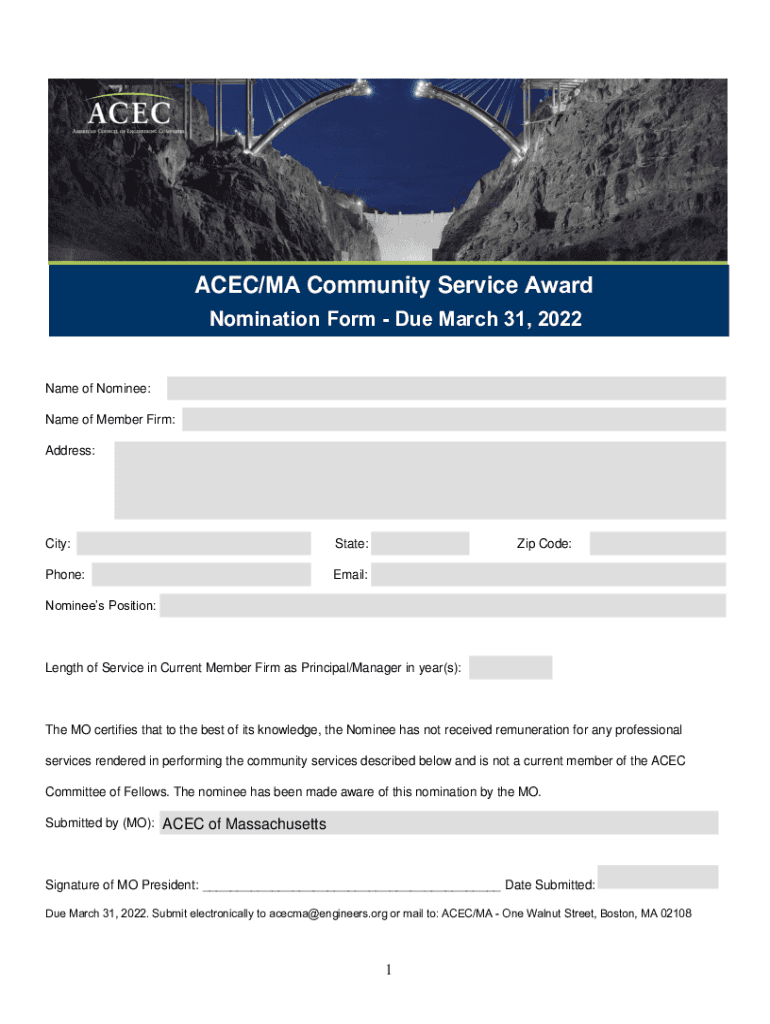 Fillable Online Community Service Awards - Nomination Form. NULL Fax ...