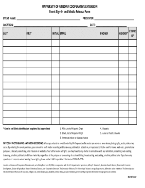 Fillable Online extension arizona Event Sign-In and Media Release Form ...