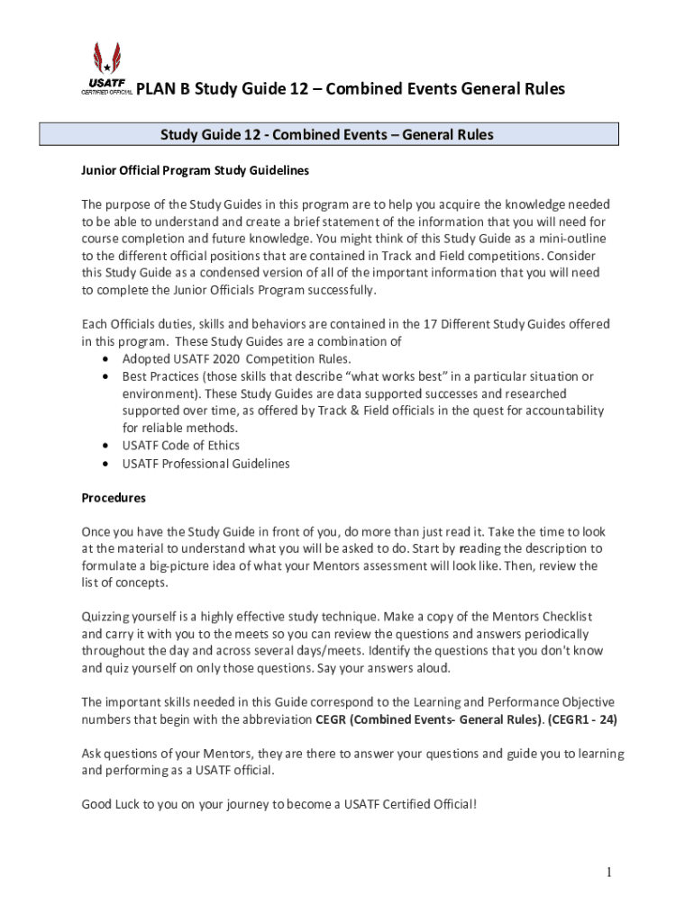Fillable Online PLAN B Study Guide 12 Combined Events General Rules Fax ...