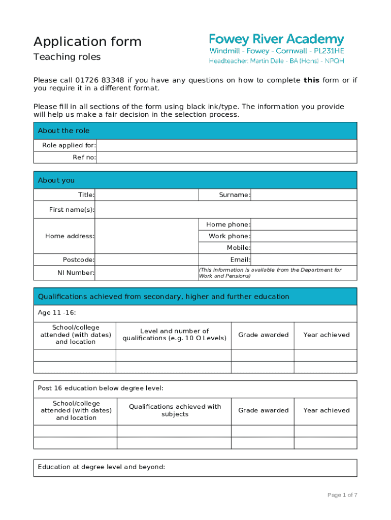 Leading Edge Application - Teachers Roles Doc Template | pdfFiller
