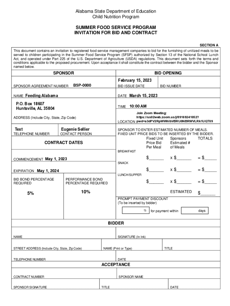 Fillable Online Summer Food Service Program Invitation for Bid and ...