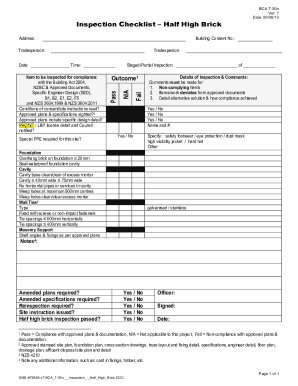 Fillable Online Inspection ChecklistHalf High Brick Fax Email Print ...