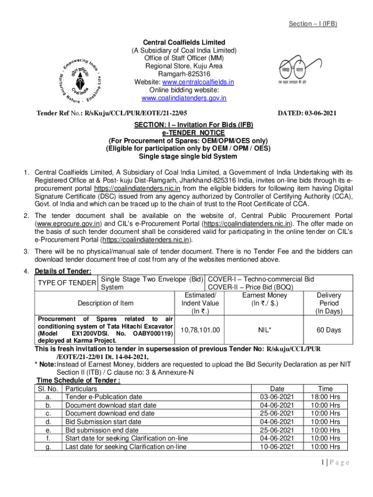 Fillable Online View latest Central Coalfields Limited Tenders Fax ...