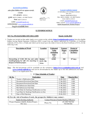Fillable Online E-TENDER NOTICE NIT No: PE(E&M)/RH/eNIT/2022-23/09 Fax ...