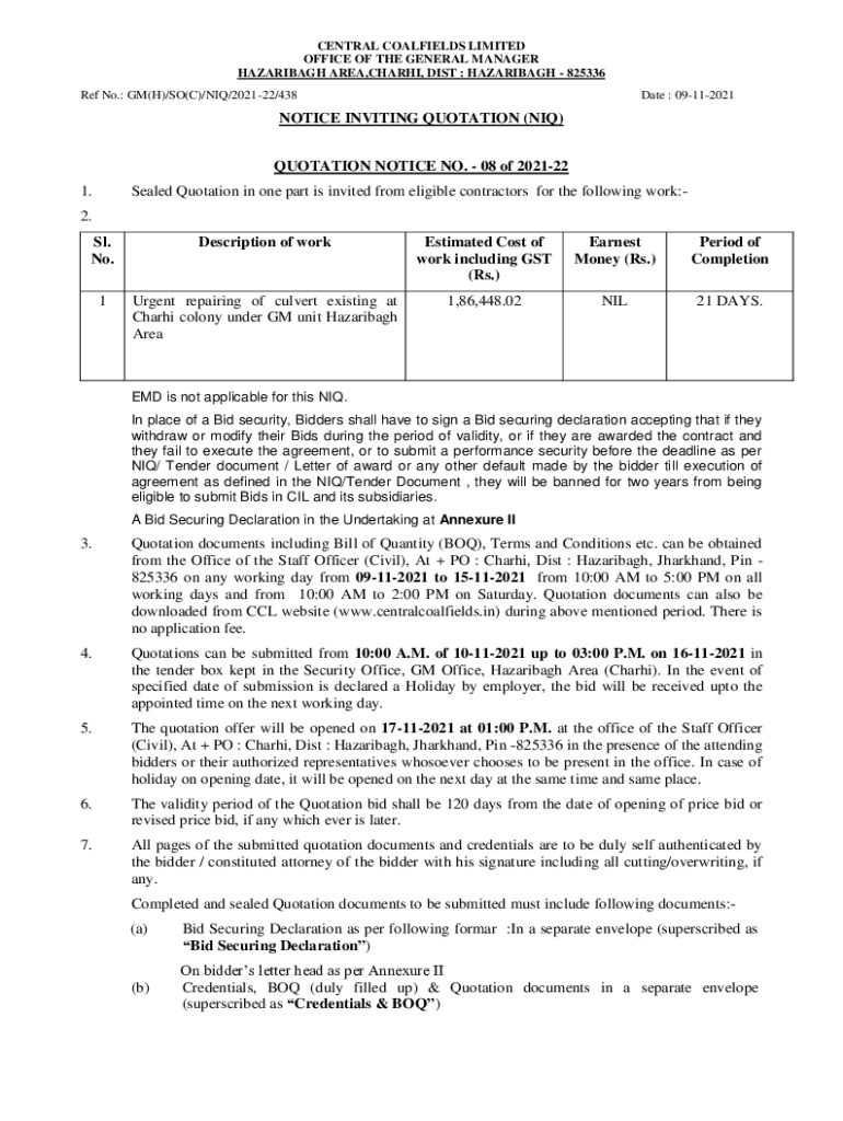 Fillable Online 08 of 2021-22 1. Sealed Quotation in one part is invited ... Fax Email Print ...