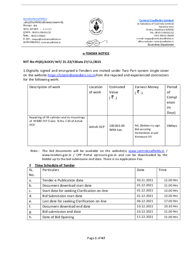 Fillable Online Digitally signed and encrypted e-Tenders are invited under Two Part system ...