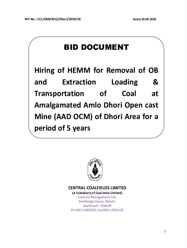 Fillable Online Hiring of HEMM for Removal of OB Fax Email Print - pdfFiller