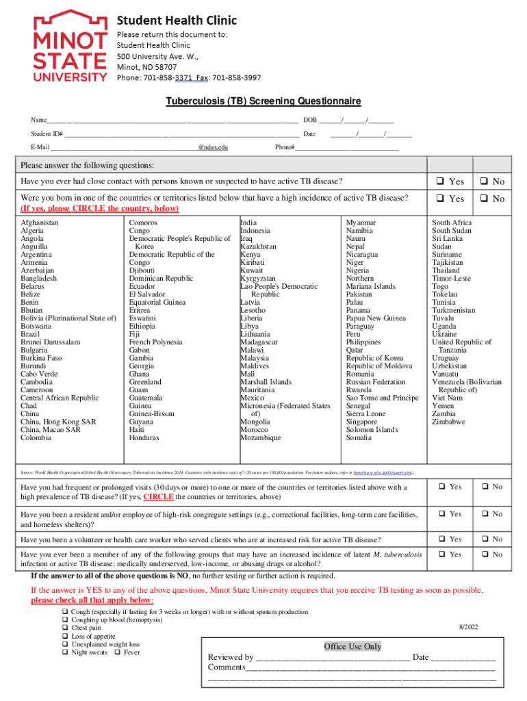 Fillable Online Tuberculosis (TB) Risk Assessment To be completed by a ...