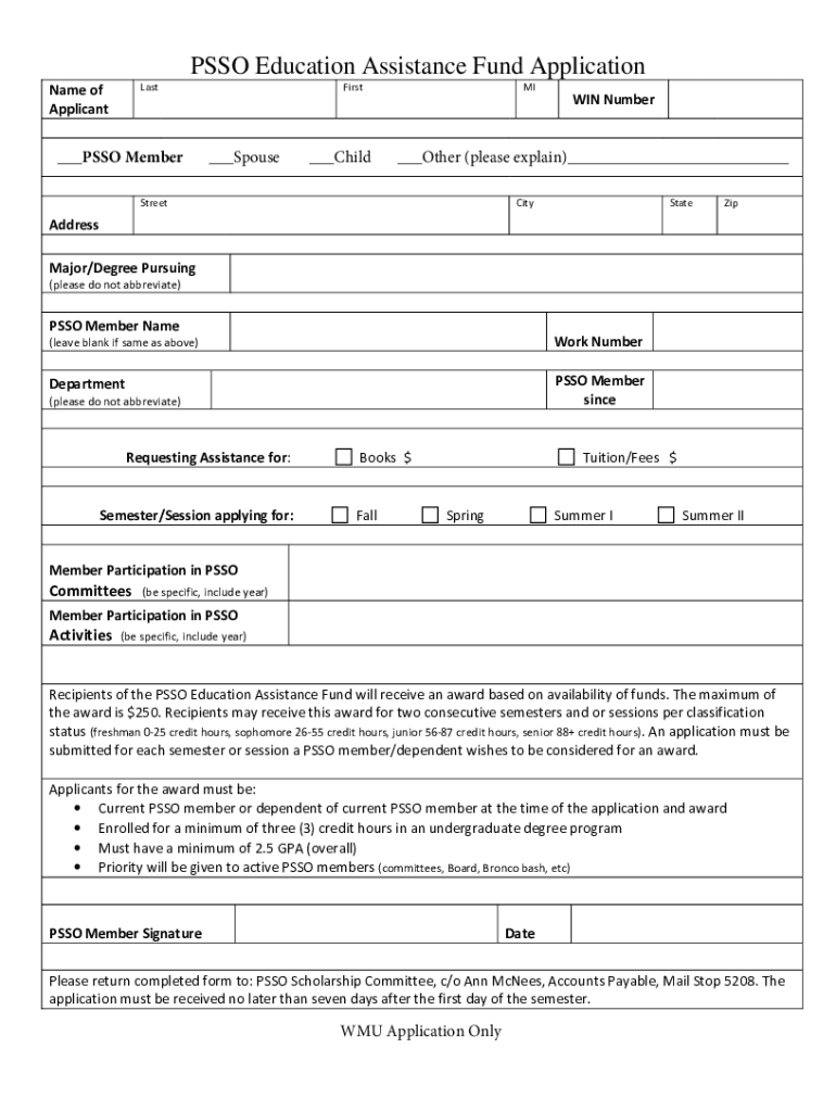 Fillable Online PSSO Education Assistance FundApplication-1-1-1 Fax ...