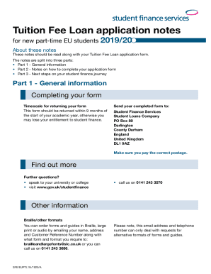 Fillable Online Student finance application forms and notes for new ...