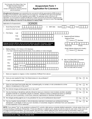 Fillable Online Acupuncture Form 1. Application for Licensure Fax Email ...