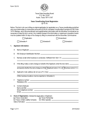 Fillable Online Form 133.15 Texas State Securities Board P.O. Box 13167 ...