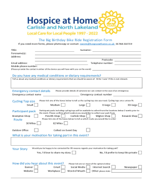 Fillable Online The Big Birthday Bike Ride Registration Form Fax Email ...