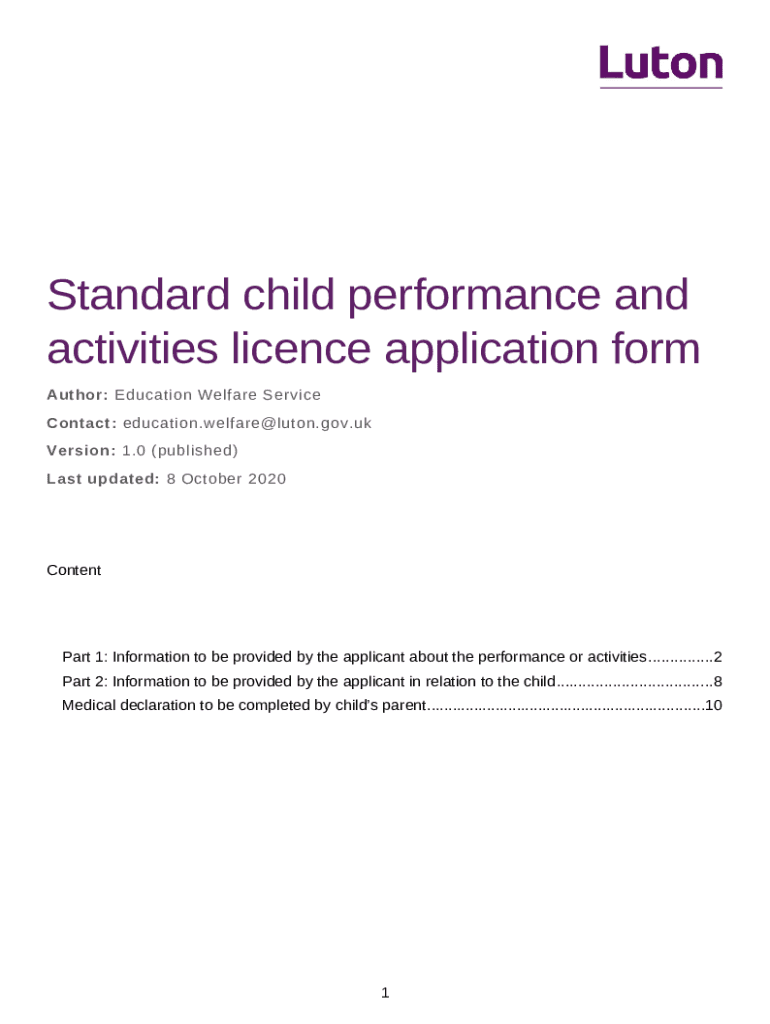 Standard child perance and activities licence application Doc Template ...