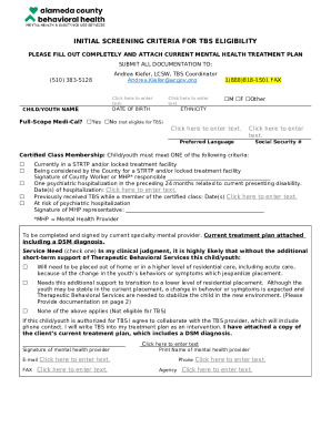 Initial Screening Criteria For TBS Eligibility Doc Template | pdfFiller