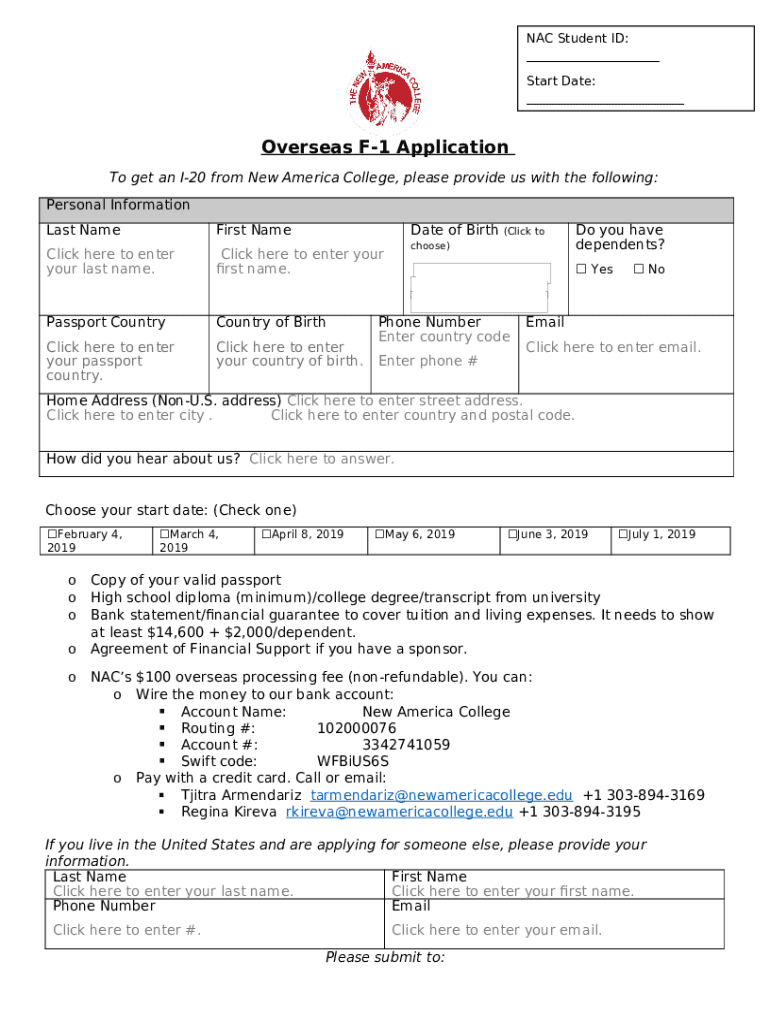 To get an I-20 from New America College, please provide us with the following: Doc Template ...
