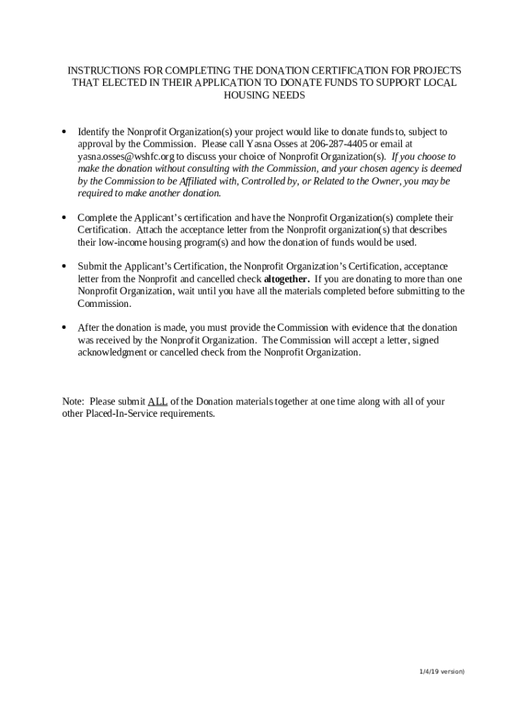 INSTRUCTIONS FOR COMPLETING THE DONATION ... Doc Template | pdfFiller