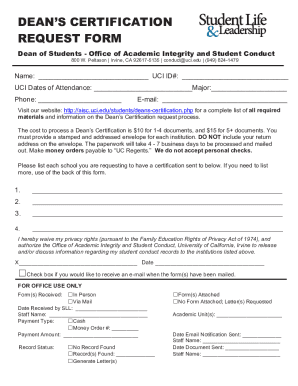 Fillable Online Fillable Online aisc uci dean 's certification request ...
