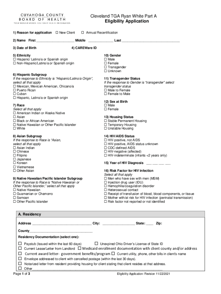 Fillable Online Ryan White Services Eligibility Application Fax Email ...