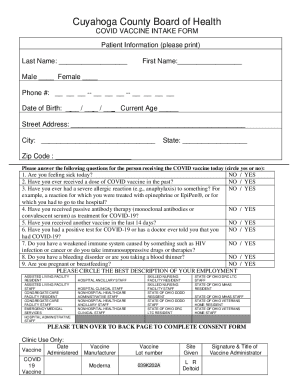 Fillable Online covid vaccine intake form Fax Email Print - pdfFiller
