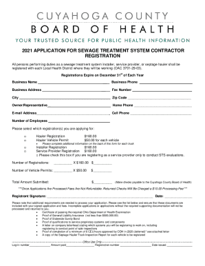 Fillable Online 2021 APPLICATION FOR SEWAGE TREATMENT SYSTEM ... Fax Email Print - pdfFiller